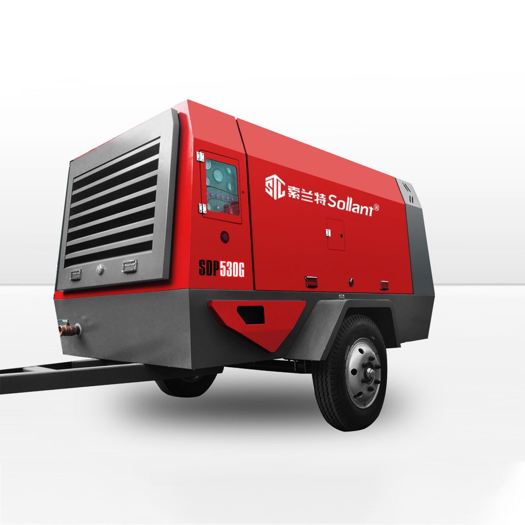 Sollant towable portable air compressor for harsh working environment.