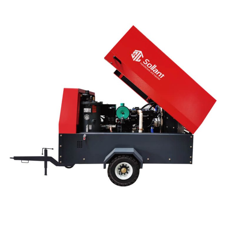 Sollant towable portable air compressor for harsh working environment.
